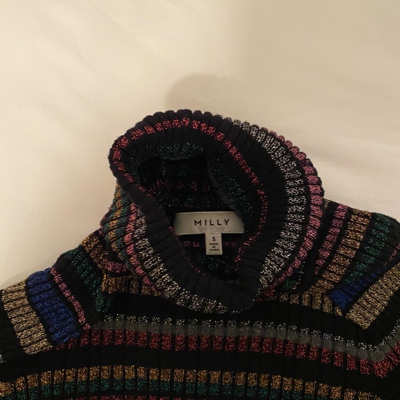 Milly | Sweaters | Milly Metallic Stripe Turtleneck Sweater Ribbed ...